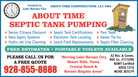 About Time Septic Tank Pumping - Lake Havasu City, AZ | Mohave Local